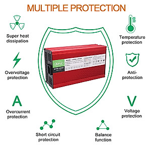 87.6V 10A LiFePO4 Smart Charger Red Aluminum Case with Cooling Fan for 24S 72V LiFePO4 Battery Charger DC C13 N+L- Plug