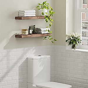 VERTORGAN Floating Shelves, Wood Wall Shelves, Rustic Wall Mounted Floating Shelf with Large Storage for Bedroom Living Room Bathroom Kitchen Office (Set of 2, Brown, 23.6 Inch)