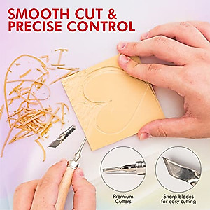 Marabu Block Printing Kit - Linocut Kit with 3 x 100ml Block Printing Ink, Cutter, Rubber Block, and Block Printing Brayer Roller - Linoleum Printmaking Kit, Block Printing Starter Kit - 6pc Set