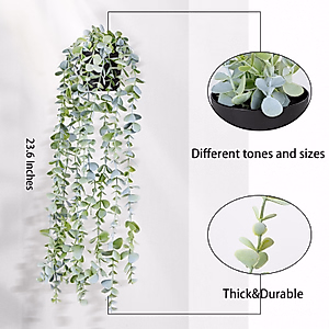 BACAMA Fake Hanging Plants Eucalyptus Potted Artificial Plant Small Faux Ivy Vines Decor for Floating Shelf Kitchen Bathroom Cabinets Indoor Outdoor Pack of 2 23.6 Inches Long