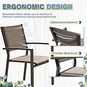 Rankok Patio Dining Chairs Set of 6 Stackable Outdoor Chairs with Armrest 290 Lbs Outdoor Textilene Dining Chairs for Backyard, Lawn, Garden, Poolside (Brown)