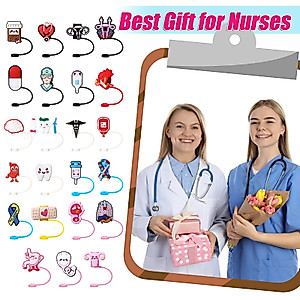Straw Covers Silicone Kawaii Straw Cover Nurse Theme Straw Caps Reusable Drinking Dust Proof Straw Tip Covers for 6-8 mm (Stylish, 23 Pcs)