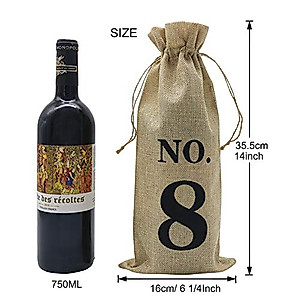 Shintop 10pcs Jute Wine Bags, 14 x 6 1/4 inches Hessian Numbered Wine Bottle Gift Bags with Drawstring for Blind Wine Tasting (Brown)