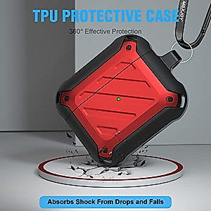 Maxjoy for Airpods 3 Case Cover 2021, Airpods 3 Protective Case Gen 3 Rugged Hard Shell Shockproof Cover with Keychain Compatible with Apple Airpods 3rd Generation Charging Case 2021, Red