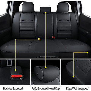 LUCKYMAN Club S08-QE Tacoma Seat Covers, Fit for 2005-2023 Tacoma Crew Cab SR SR5 TRD Sport TRD Off-Road PreRunner with Water Proof Faux Leather(Full Set, Black&Red)