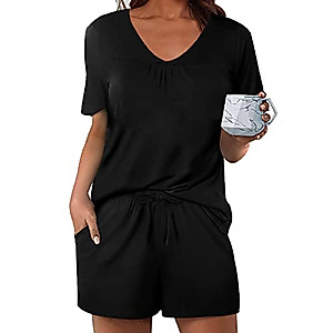 Avidlove Women's Shorts Pajama Set 2 Piece Lounge Set Women Short Sleeve Sleepwear Nightwear Pjs S-XXL Black