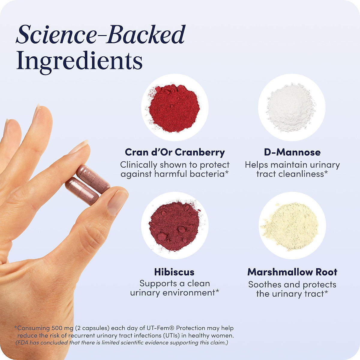 UT-Fem Protection - Urinary Tract Defense for Women, 3-in-1 Daily Defense Formula to Protect Urinary Tract Health, D-Mannose, Cranberry + Hibiscus, Natural Supplement - 60 Vegan Capsules