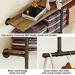 MAIKAILUN Wall Mounted Clothes Rack with Shelf, 52" Long Industrial Pipe Clothing Rack with 2 Tier MDF Shelves Heavy Duty Iron Garment Rack Bar,Retail Display Clothes Rod for Clothes,Laundry Room