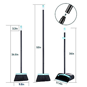 Broom and Dustpan Set for Home,Dust pan with Broom,Standing Dustpan and Broom with Long Handle for Indoor Lobby Office Kitchen Sweeping