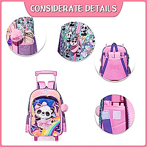 MYHSBYO Panda Rolling Backpack for Girls Kids School Wheels Backpack for Girls Sequin Backpack with Lunch Box Roller Backpack for Elementary School