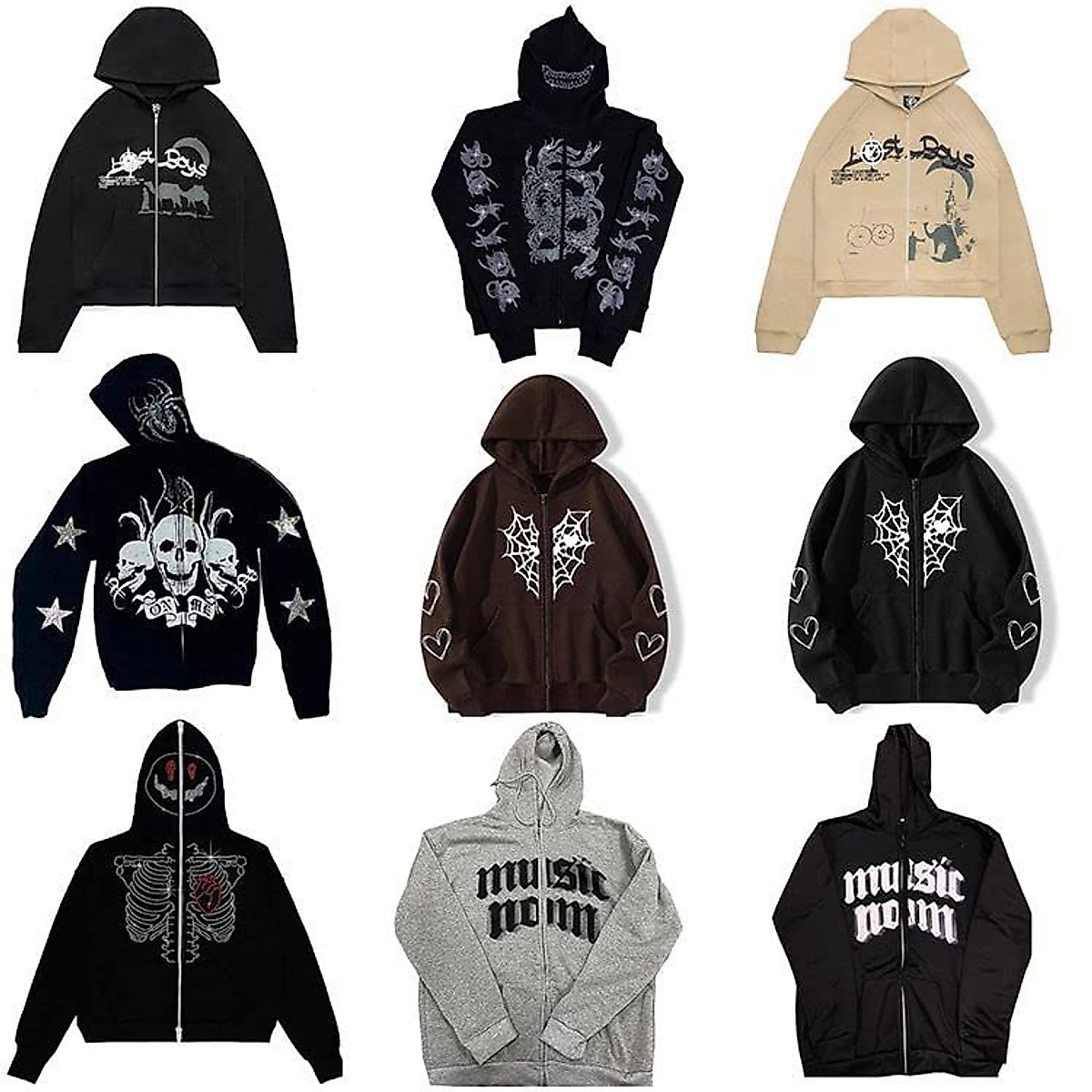 NEWSAIL Women Rhinestone Y2K Spider Skeleton Zip Up Hoodies,Rhinestone Y2k Sweatshirt for Women Oversized Skeleton Hoodie (10,3XL)