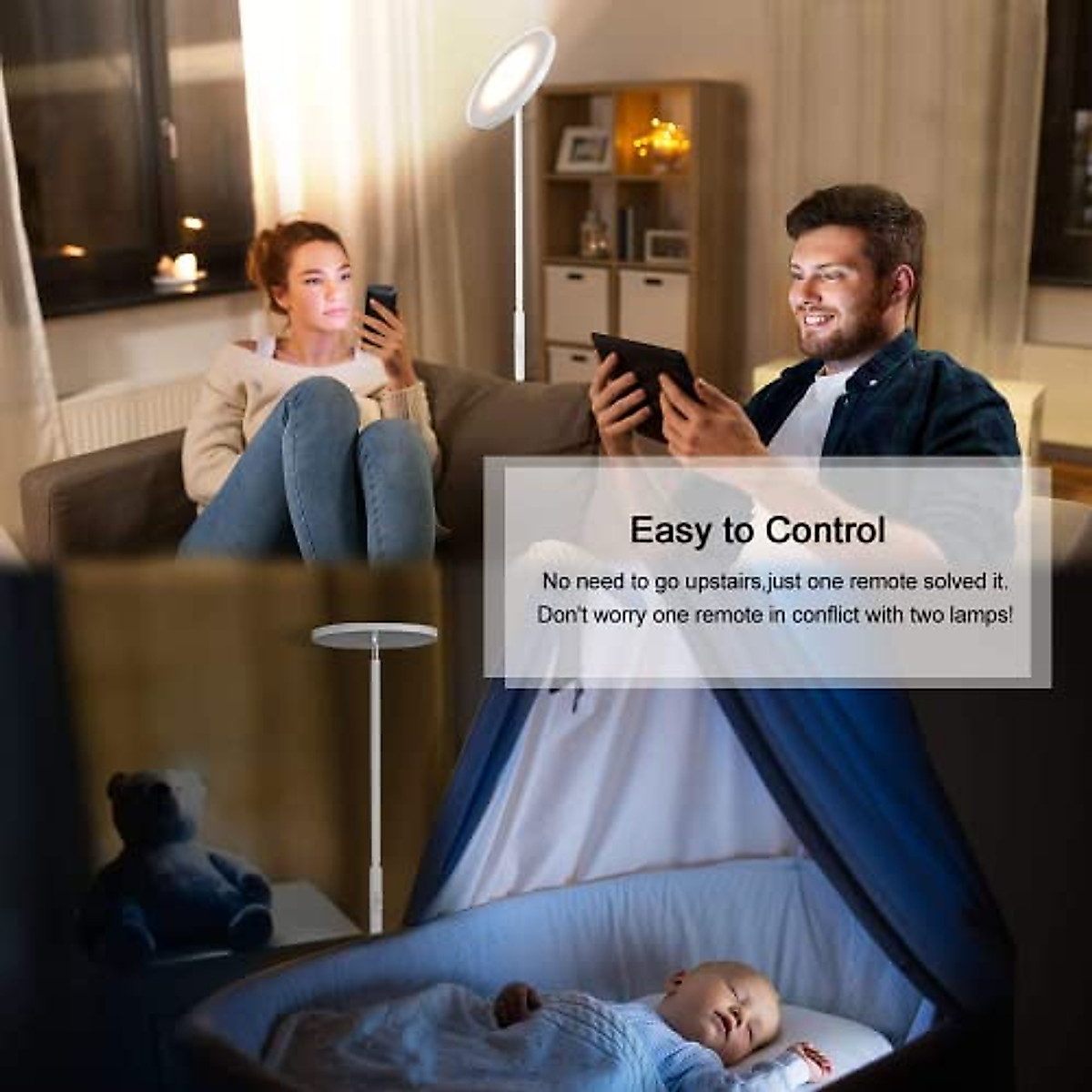 JOOFO Floor Lamp,30W/2400LM Sky LED Modern Torchiere 3 Color Temperatures Super Bright -Tall Standing Pole Light with Remote & Touch Control for Living Room,Bed Room,Office (Pearl White)