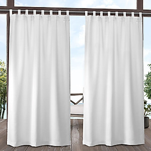 Exclusive Home Cabana Solid Indoor/Outdoor Light Filtering Hook-and-Loop Tab Top Curtain Panel Pair, 54"x84", Winter White