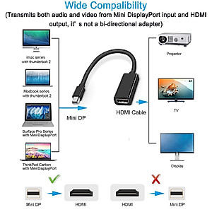 QCEs Mini DisplayPort to HDMI Adapter, Thunderblot to HDMI Cable Adapter Compatible with Apple MacBook Air Pro, iMac,Microsoft Surface Pro Dock to TV/Monitor/Projector Black