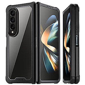 Poetic Guardian Case for Samsung Galaxy Z Fold 4 7.6 Inch,[Mil-Grade Protection] Ultra-Thin Full-Body Hybrid Shockproof Protective Rugged Clear Cover with Built-in Screen Protector, Black/Clear