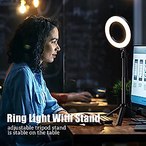 Selfie Ring Light for Zoom Meeting, Dimmable Desktop LED Circle Light with Tripod Stand, 6'' Lighting Kit Gifts for Live Streaming/Laptop Video Conference/Makeup/YouTube/Vlog/Video Recording