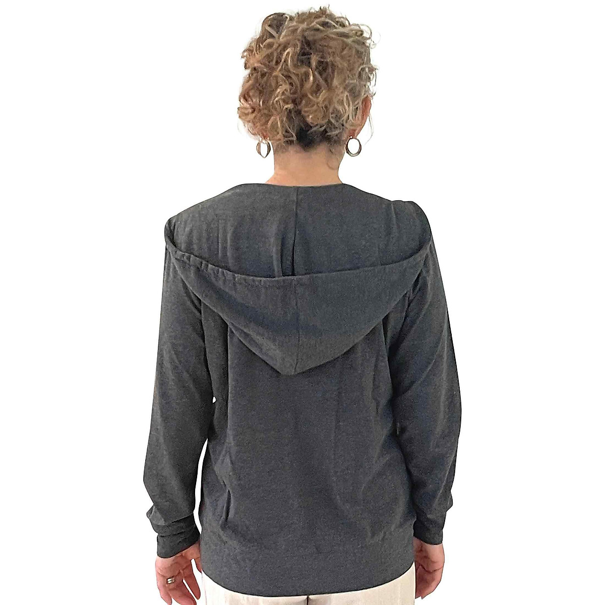 Women's Active Casual Thin Cotton Zip Up Hoodie Jacket, Charcoal Grey, Medium, 1 Piece