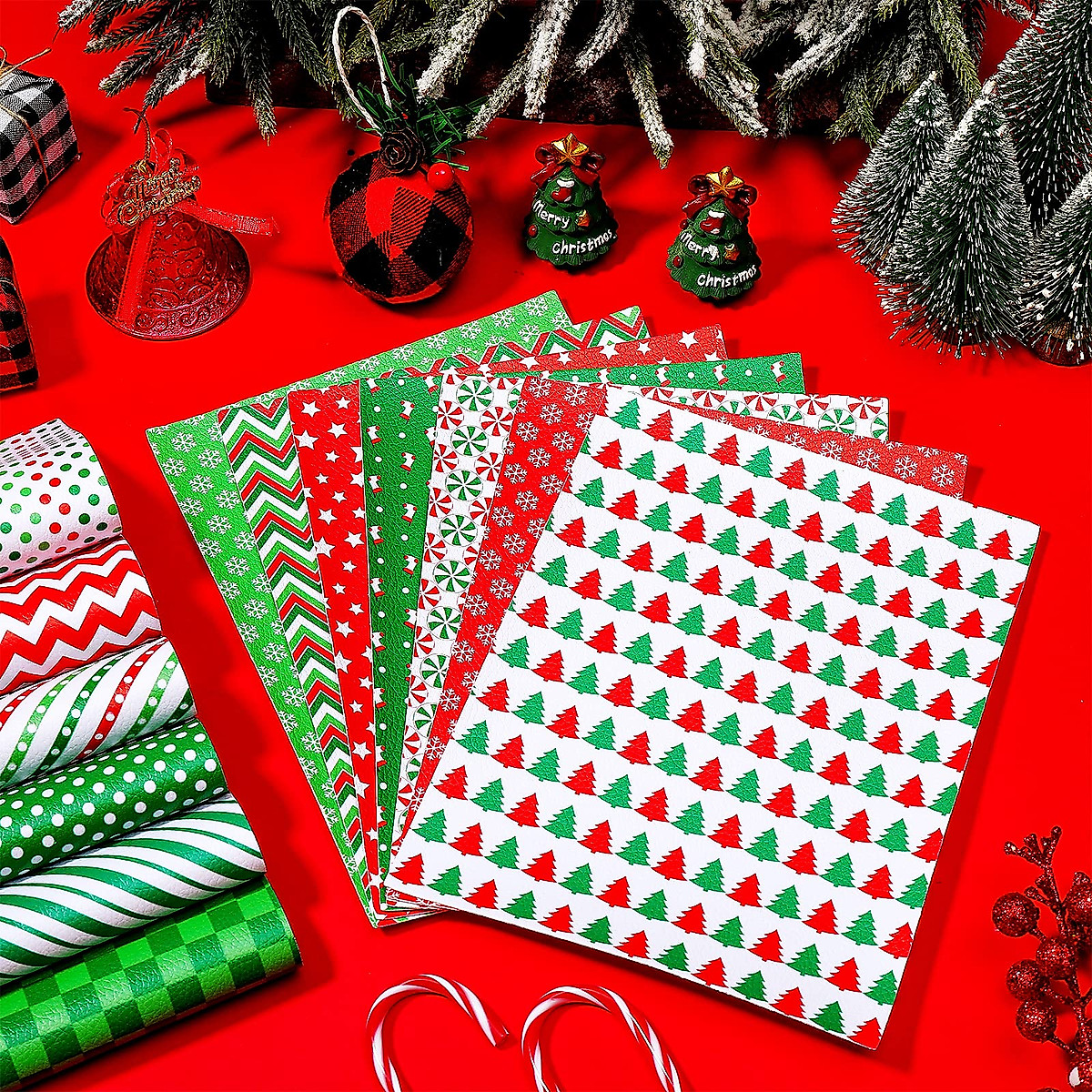 15 Pieces Christmas Leather Sheets Glitter Synthetic Leather Fabric Snowman Printed Fabric Sheets Waterproof Christmas Sheets for Holiday Christmas Bows Earrings Making Supplies (Bright Style)