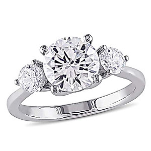 Abbie+Cleo 4 1/3 CT TGW Women's Cubic Zirconia 3 Stone Engagement Ring - Anillo de Mujer - 925 Sterling Silver - Statement Ring (Round Shape - Size 9)