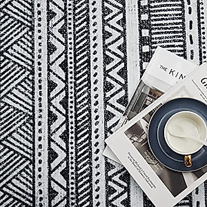 RUGSREAL Boho Area Rug 5' x 7' Machine Washable Modern Diamond Carpet Rug Distressed Bohemian Foldable Accent Rug Coffee Table Rug Farmhouse Dining Table Rug Office Bedroom Decor, Black