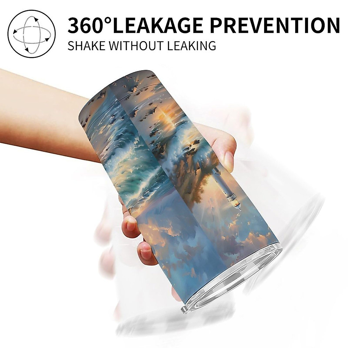 KIOWEIR Beautiful Seaside Lighthouse Stainless Steel Tumbler 20oz With Lid And Straw, Insulated Tumblers Coffee Cup, Travel Mug for Ice Drink & Hot Beverage for Women Men Boys Girls