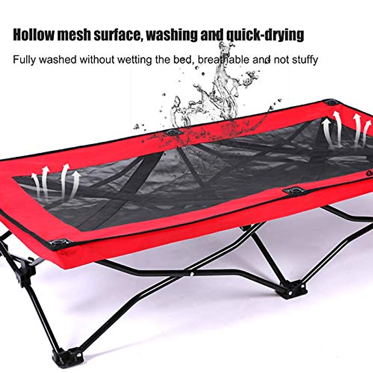 L-ELEGANT Foldable Raised Pet Bed,Portable Elevated Dog Bed with No-Slip Feet,Breathable Sturdy Pet Cot Mesh Fabric for Indoor Or Outdoor Use-Red 62x62x15cm