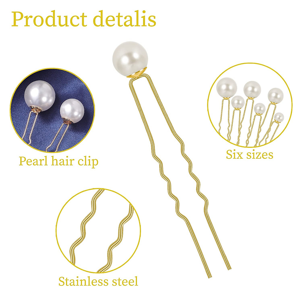 BESARME Pearl Hair Pins, 36 Pcs Wedding Pearl Hair Accessories Bridal Pearl Rhinestone Hair Clips for Brides Bridesmaid Women (Single Pearl Hair Pins)