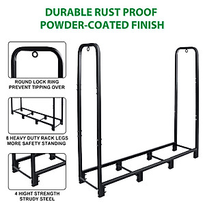 CONNOO 4ft Firewood Rack Stand Heavy Duty Firewood Log Rack Holder Fireplace Wood Storage Holder for Indoor Outdoor Metal Pile Log Stand Stacker Holder, Matte Black