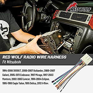 RED WOLF Car Radio Wiring Harness Connector Adapter Aftermarket Stereo Install Adaptor Compatible with Mitsubishi Galant Outlander Montero 1992-2012 Vehicles CD Player Wire Cable Plug