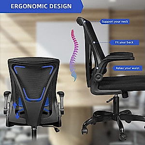 MUZII Ergonomic Office Chair, Computer Desk Chair Swivel Task Chair with Flip-up Arms and Adjustable Lumbar Support, Black
