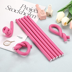 30 Pieces 9.45 Flexible SEPGLITTER Twist Foam Rollers, No Heat Curling Rods with Pintail Comb for Girls' Long or Short Hair (Pink)