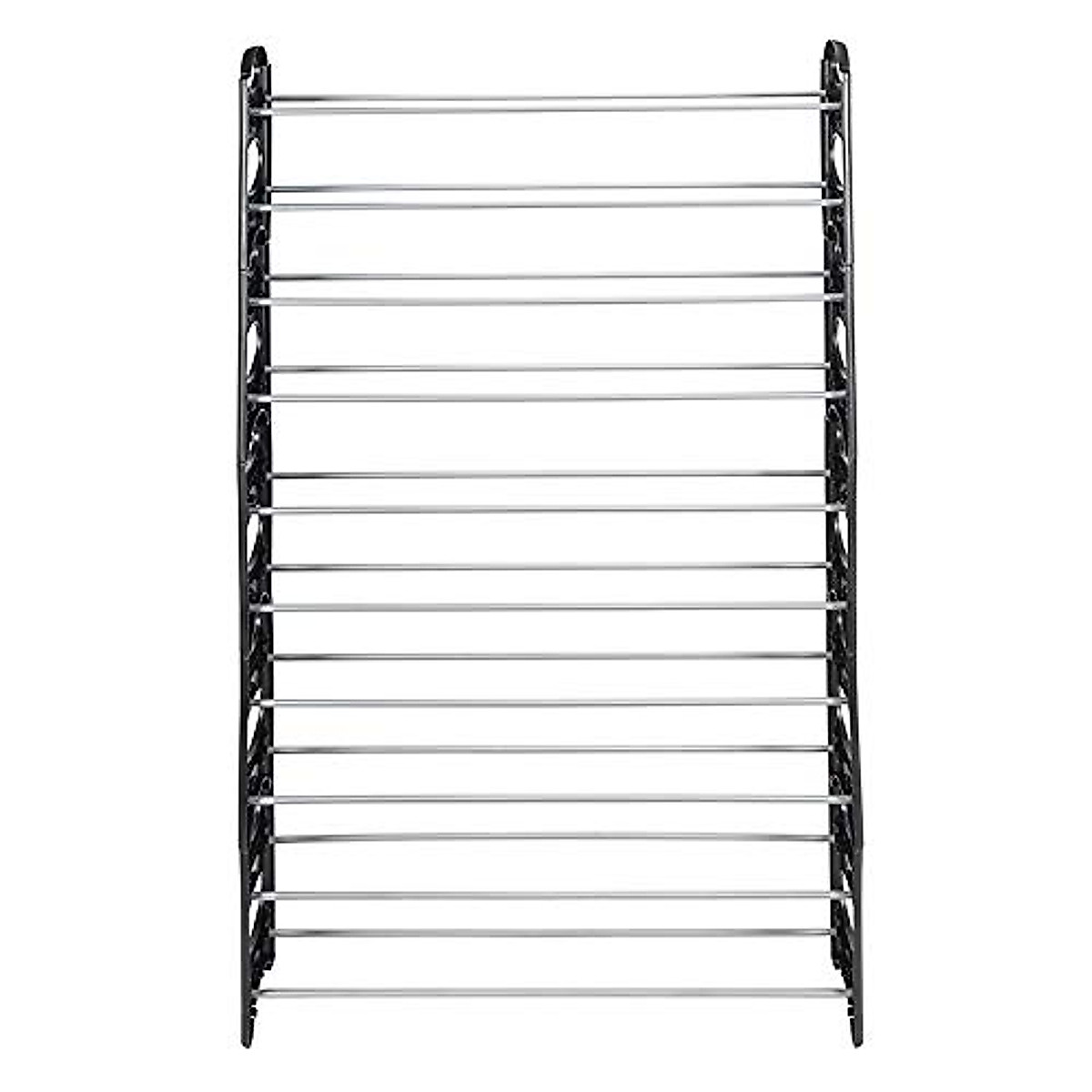 Crazyworld 10 Tier Stainless Steel Shoe Rack / Ribbon Storage Stackable Shelves, Holds 50 Pairs Of Shoes,60.6" x 38.2" x 7.5" ,Black & Silver