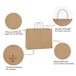 BagDream 16x6x12 Large Kraft Paper Gift Bags with Handles Brown Paper Bags for Shopping, Grocery, Retail, Merchandise, Recycled Paper Bags Sacks (Thicken, 25Pcs)