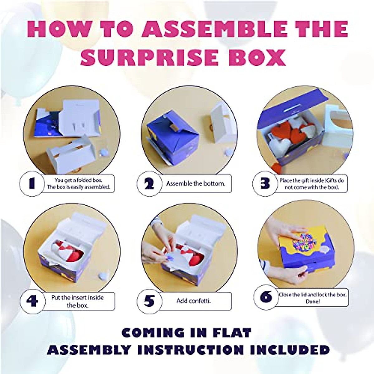 FETTIPOP Gift Box DIY (Premium Purple), Gift Box Exploding Confetti - Happy Birthday, Surprise Prank Box Pop Up 7.2x5.5x4.3 in.