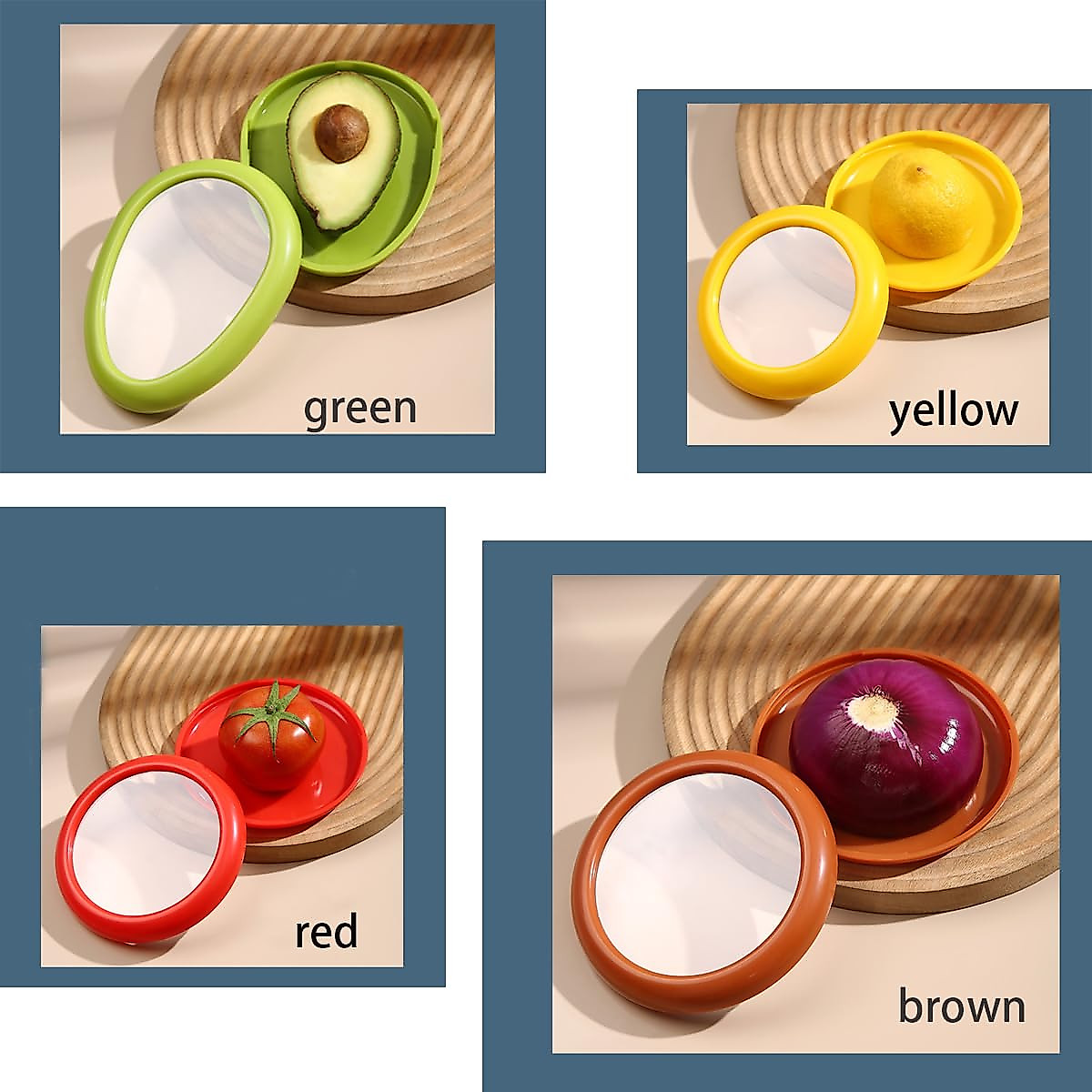 4Pack Silicone Fruit Storage Box, Refrigerator Onion Storage, Avocado Saver Holder, Fruit Storage Containers for Fridge Vegetables Lemons Anti-Oxidation Fruit Containers for Fridge to Keep Fresh
