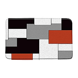 AMFD Abstract Geometric Bath Mat Modern Geometry Squares Pattern Print Black Gray Red White Creative Microfiber Memory Foam Bathroom Shower Mat Kitchen Rug,18x30 Inch