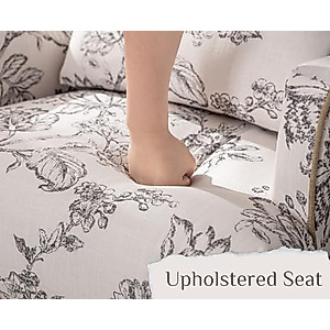 Shunzhi Mid Century Accent Chairs Modern Floral Armchair Upholstered Reading Chair Linen Farmhouse Single Sofa Chair with Pillow for Bedroom/Living Room/Fireplace, Beige, 2PC