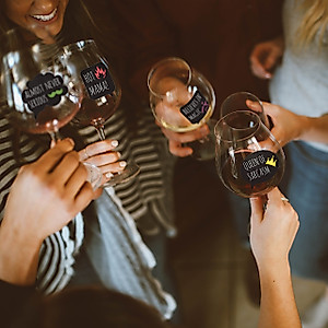Funny Wine Glass Drink Markers - 18 Static Clings Reusable Glass Stickers - For Wine Tasting Party, Wine Gift and Favors