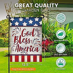 Home4Ever 4th of July Garden Flag- 12.5 X 18 inch Double-Sided Printing God Bless America Banner- Memorial Day Outdoor Decor for House Porch, Lawn, Patio, Yard - Suits Standard Stands