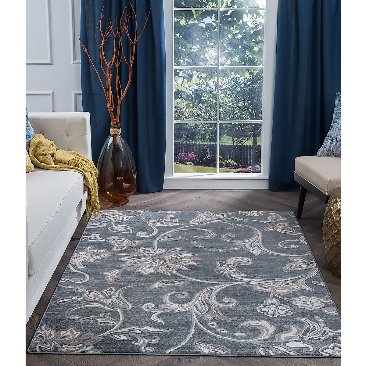 Garland Transitional Floral Dark Gray Rectangle Area Rug, 7.6' x 10'