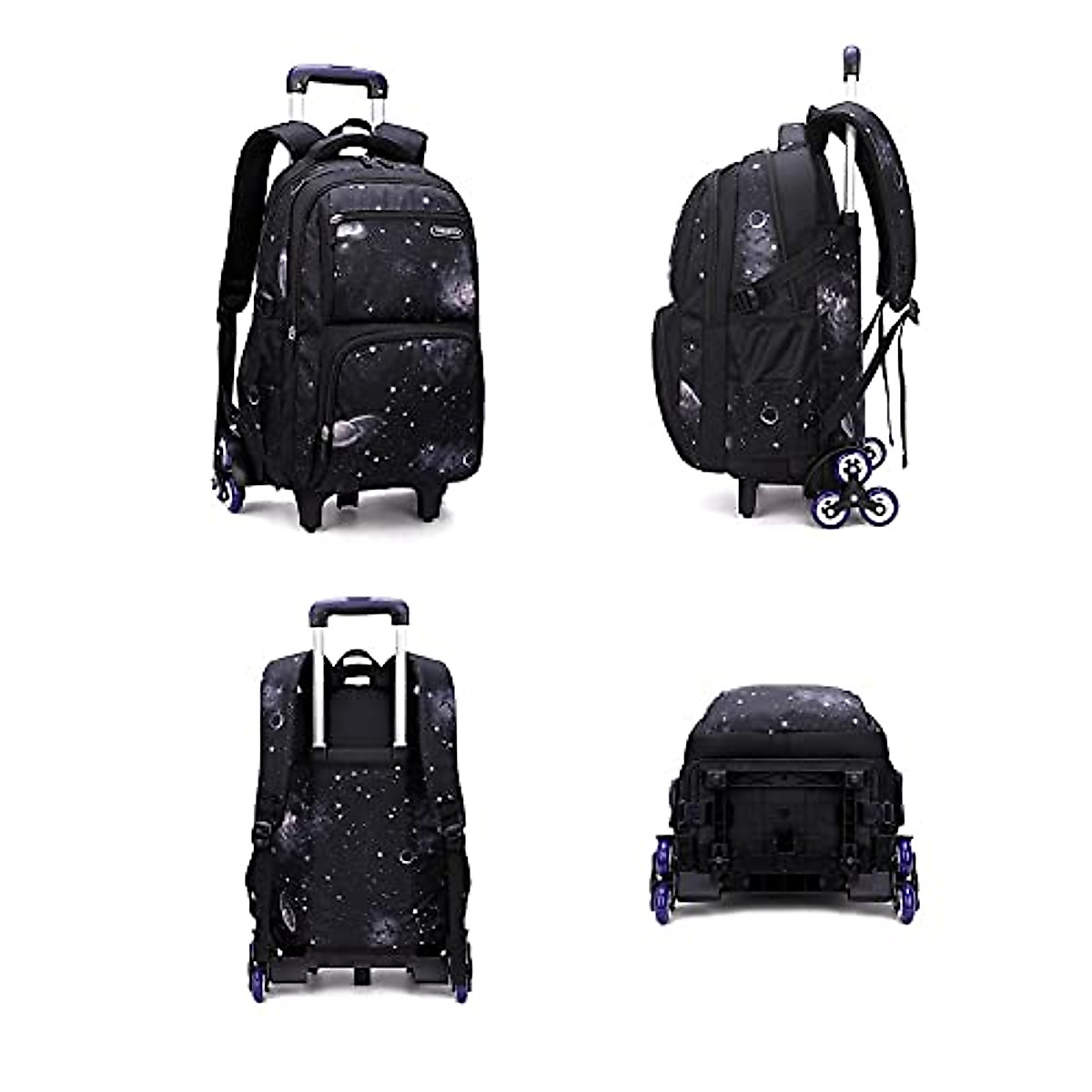 Boys Rolling Backpacks Kids'Luggage Wheeled Backpack for School Boys Trolley Bags Space-Galaxy Durable Bookbag with Lunch Bag