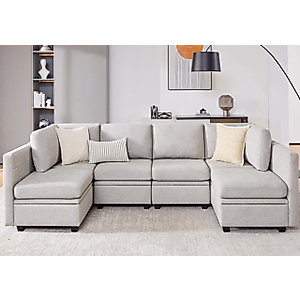 WETRUE Modular Sectional Sofa, Convertible U Shaped Sofa Couch with Storage, High Supportive & Soft Sponges, 6 Seat Modular Sectionals Sofa Couch with Chaise for Living Room, Grey