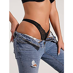Milumia Women V Cut Thong Panties Sexy Low Rise Exotic Underwear Black Small