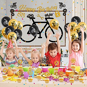 Bike Birthday Party Decorations, Including Banner, Cake Toppers, Balloons, Hanging Signs Bicycle Sports Theme Birthday Party Supplies for Kids and Bicycle Fans (B)