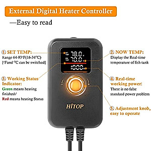 Hitop 1000W Digital Aquarium Heater: Titanium Fish Tank Heater with Temperature Control Device, Submersible Heater for Freshwater/seawater up to 300 Gallon