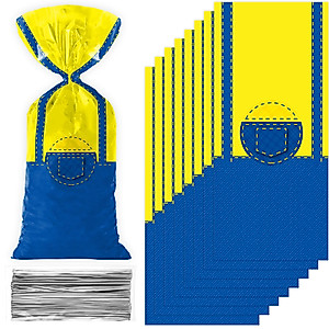 Yellow Cartoon Cellophane Candy Bags Plastic Goodie Storage Bags Party Favor Bags with Twist Ties for Theme Birthday Party Supplies. (100PCS）)