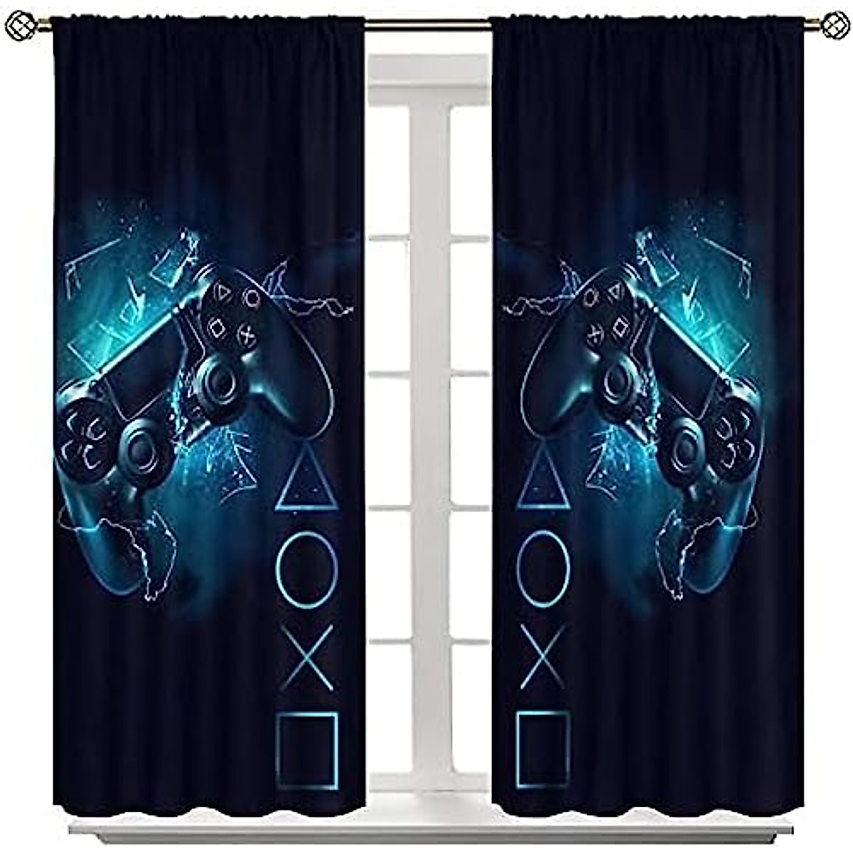 VTgclt Video Game Blue Gamepad Blackout Curtains, Console Game Controller,Thermal Insulated Drapes Rod Pocket Cafe Bedroom Living Room Kitchen Dining Room 2 Panels-52 W x 84" L