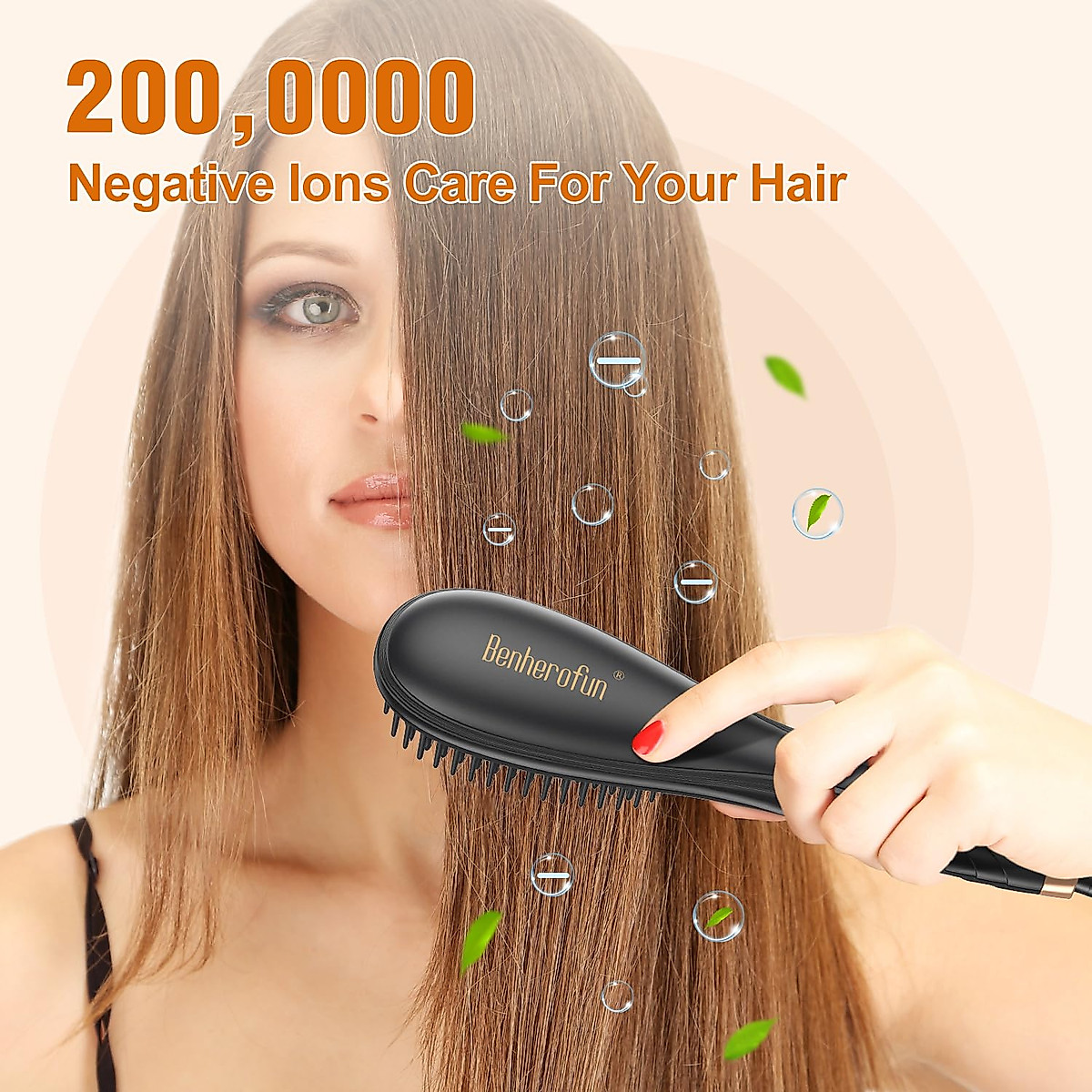 Benherofun Hair Straightener Brush, Hair Straightener Comb Straightening Brush for Women with 16 Temps, 20s Fast Heating & Anti-Scald