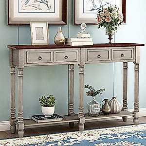 AWQM Console Table with Drawers, Long Shelf Sofa Table, Ideal for Living Room,Entryway/Hallway, 58”L x 11”W x 34”H,Antique Grey