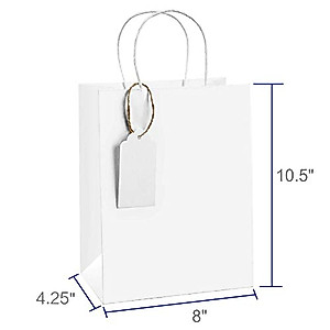 BagDream Kraft Paper Gift Bags with Handles Bulk 50 Pcs 8x4.25x10.5 Inches White Paper Bags with Gift Tags Kraft Bags Retail Bags Heavy Duty Gift Bags